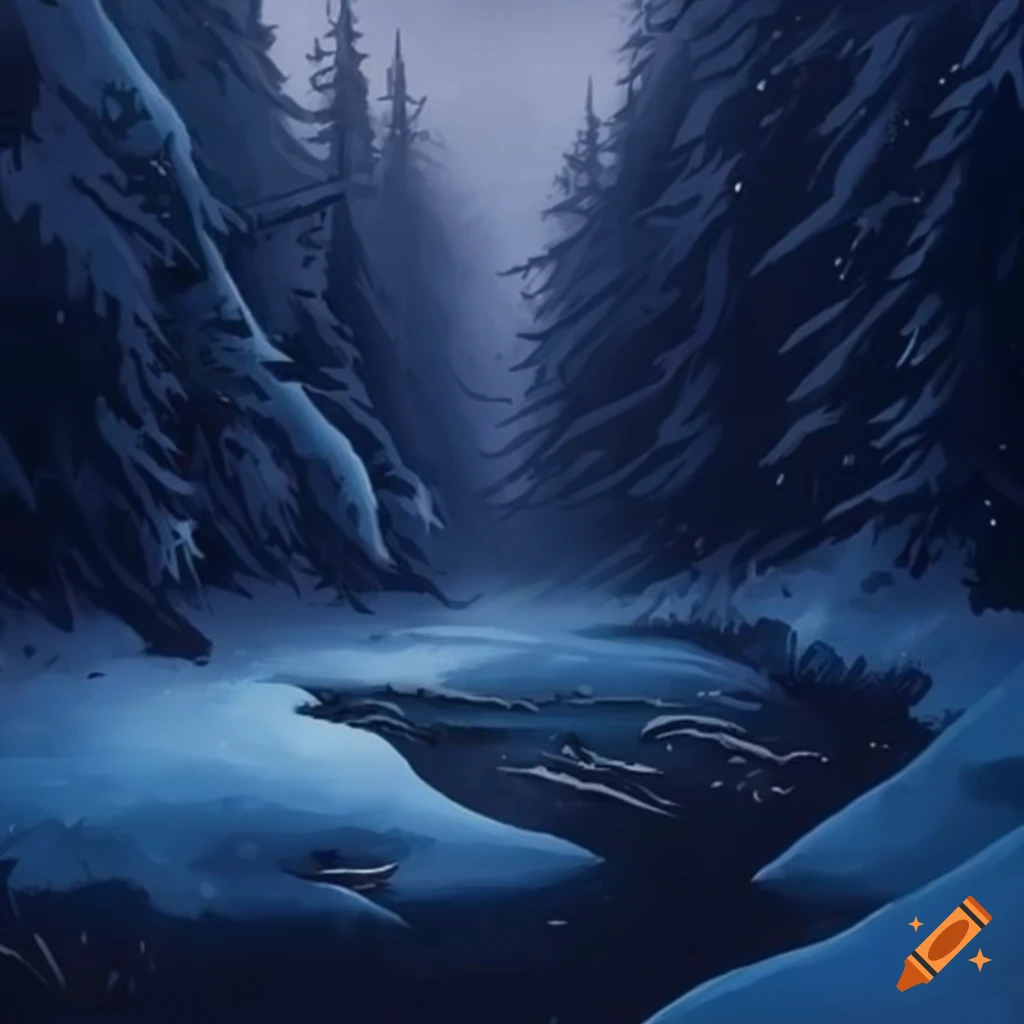 Comic book art of a snowy forest