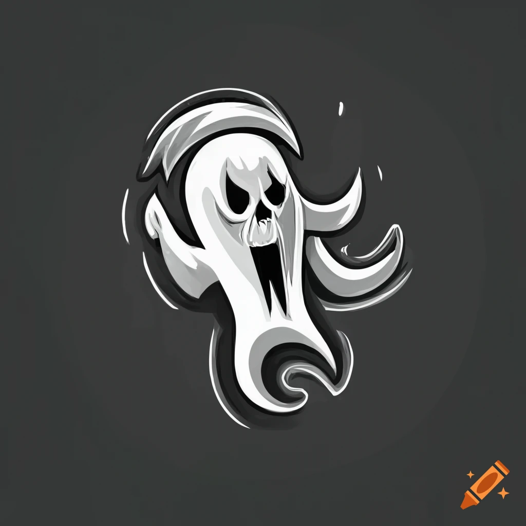 Black and white line art of an angry ghost
