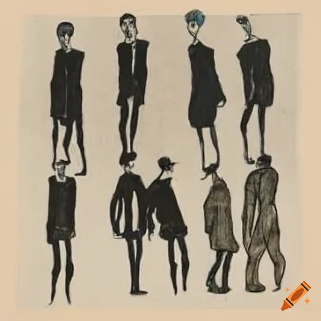 Egon schiele drawing of a crowd waiting in line on Craiyon