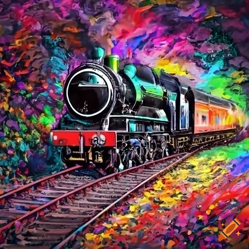 Colorful steam train in the scottish countryside on Craiyon