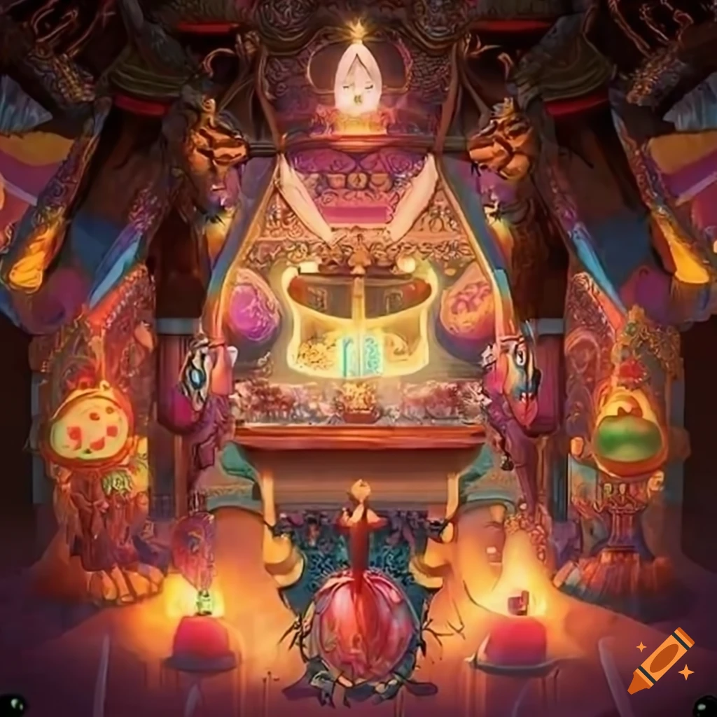 Whimsical spiritual temple with anthropomorphic insects on Craiyon