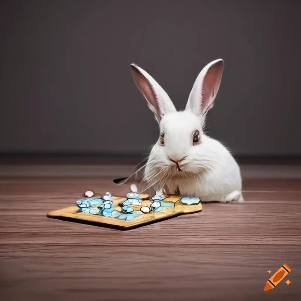 Cute rabbit playing a board game on Craiyon