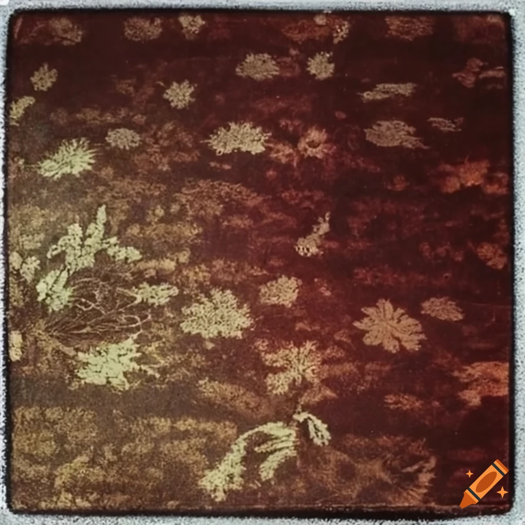 Grainy 1920s film of a carpet pattern with withered flowers and rotten ...