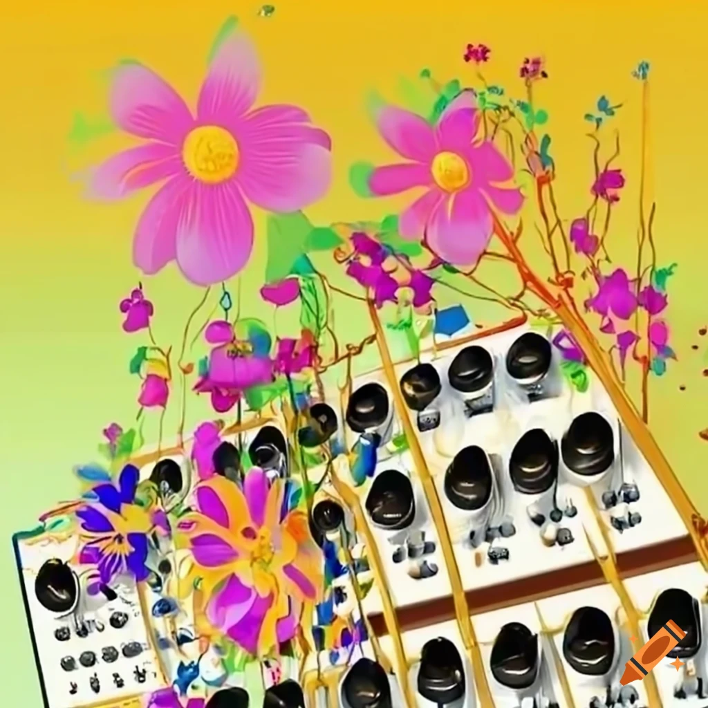 Artistic representation of a moog synthesizer turning into a flower on ...