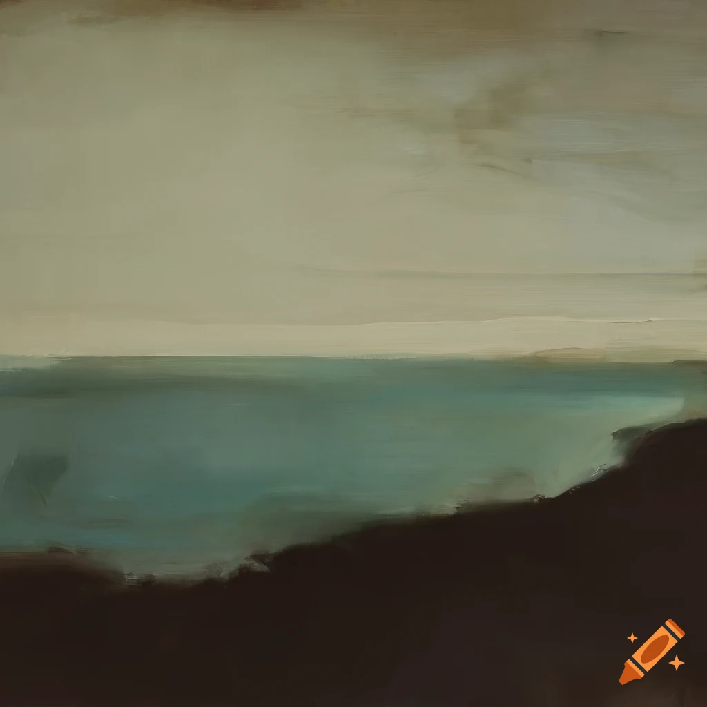 Detailed abstract painting of land, meadows, sea cliffs, and sky on Craiyon