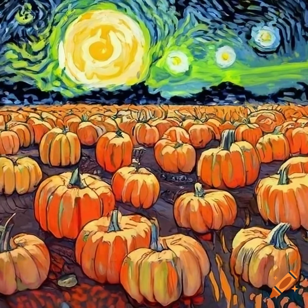 Pumpkin field painting in van gogh style on Craiyon
