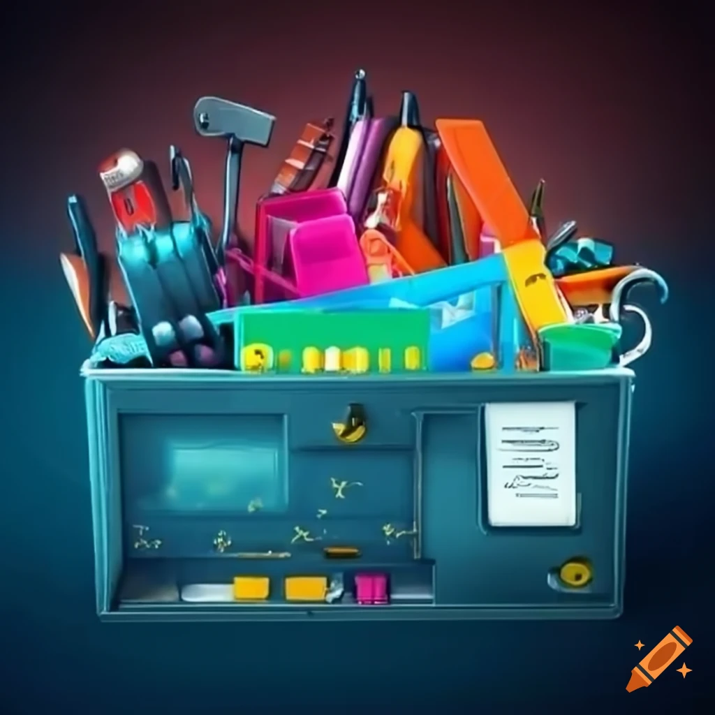 Organized toolbox with programming tools and python scripts on Craiyon
