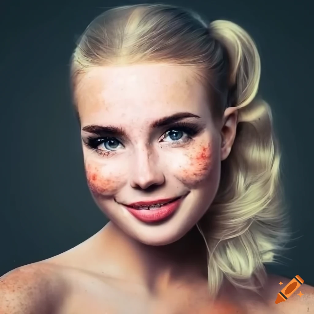 Portrait Of A Smiling Young Woman With Freckles And Blonde Hair On Craiyon