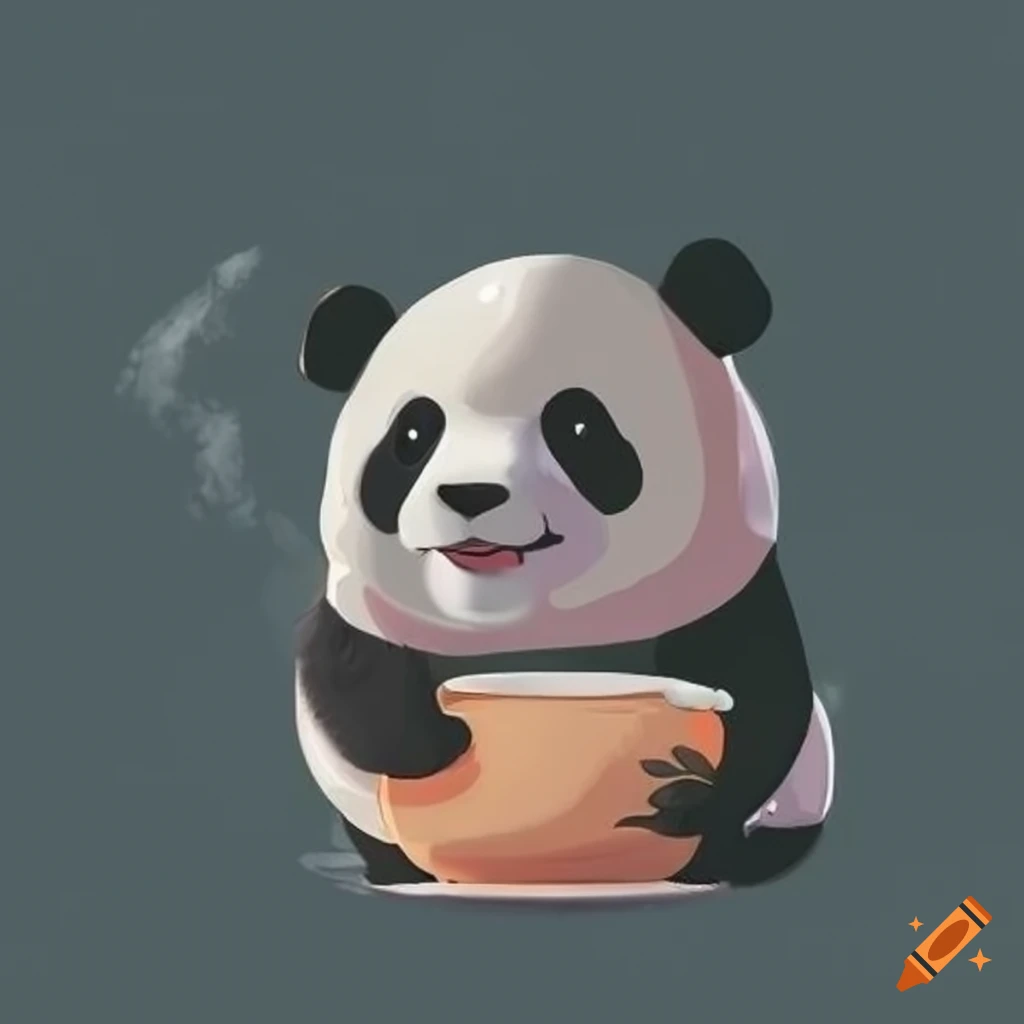 Panda ninja outside dojo drinking green tea by firelight on Craiyon