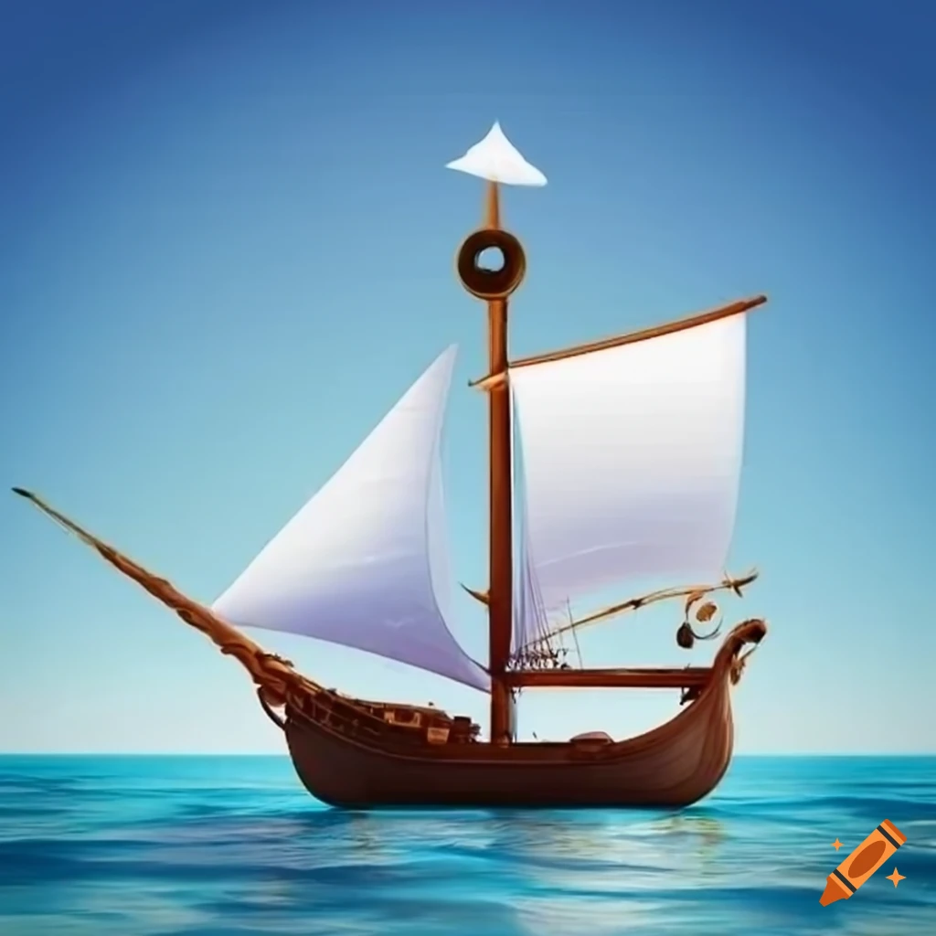 Profile of a small pirate ship on a sunny beach on Craiyon