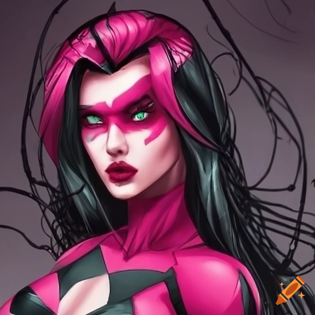 Artistic Depiction Of A Spider Woman With Black Hair And Green Eyes On