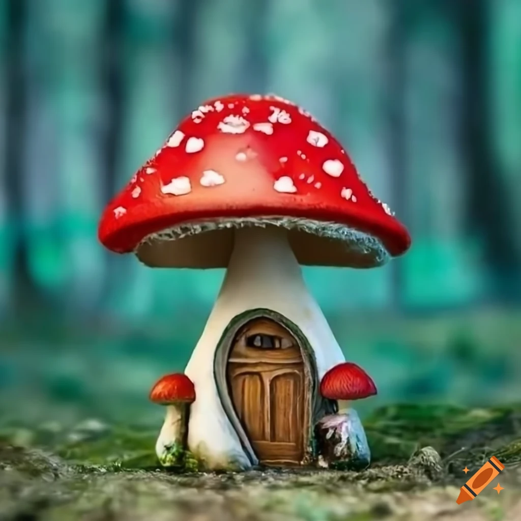 Miniature fairy house in a mushroom in a magical forest on Craiyon