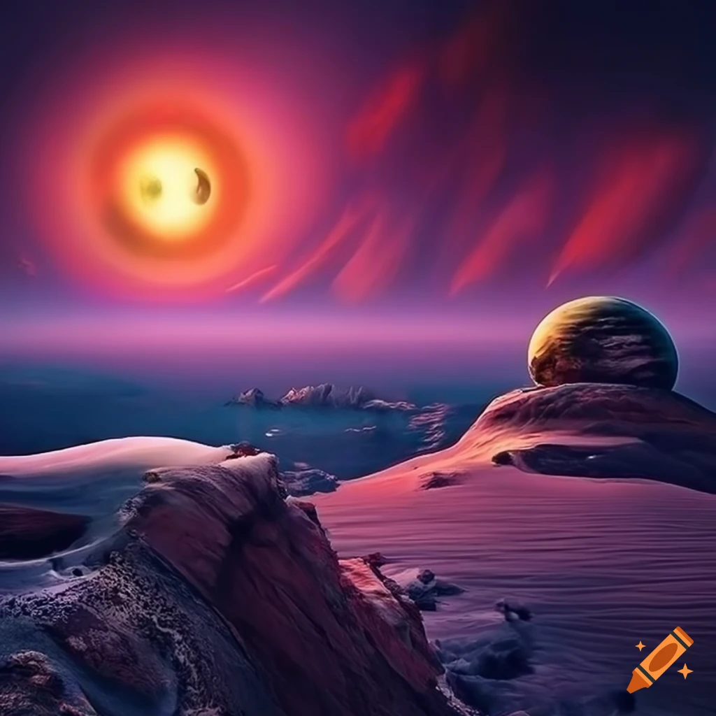 Vibrant and surreal scenery of an alien landscape on Craiyon