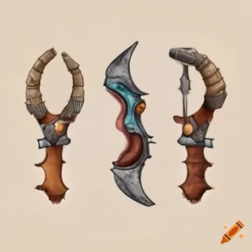 Cartoon weapons made of bones, stone, wood, and animal skins on Craiyon