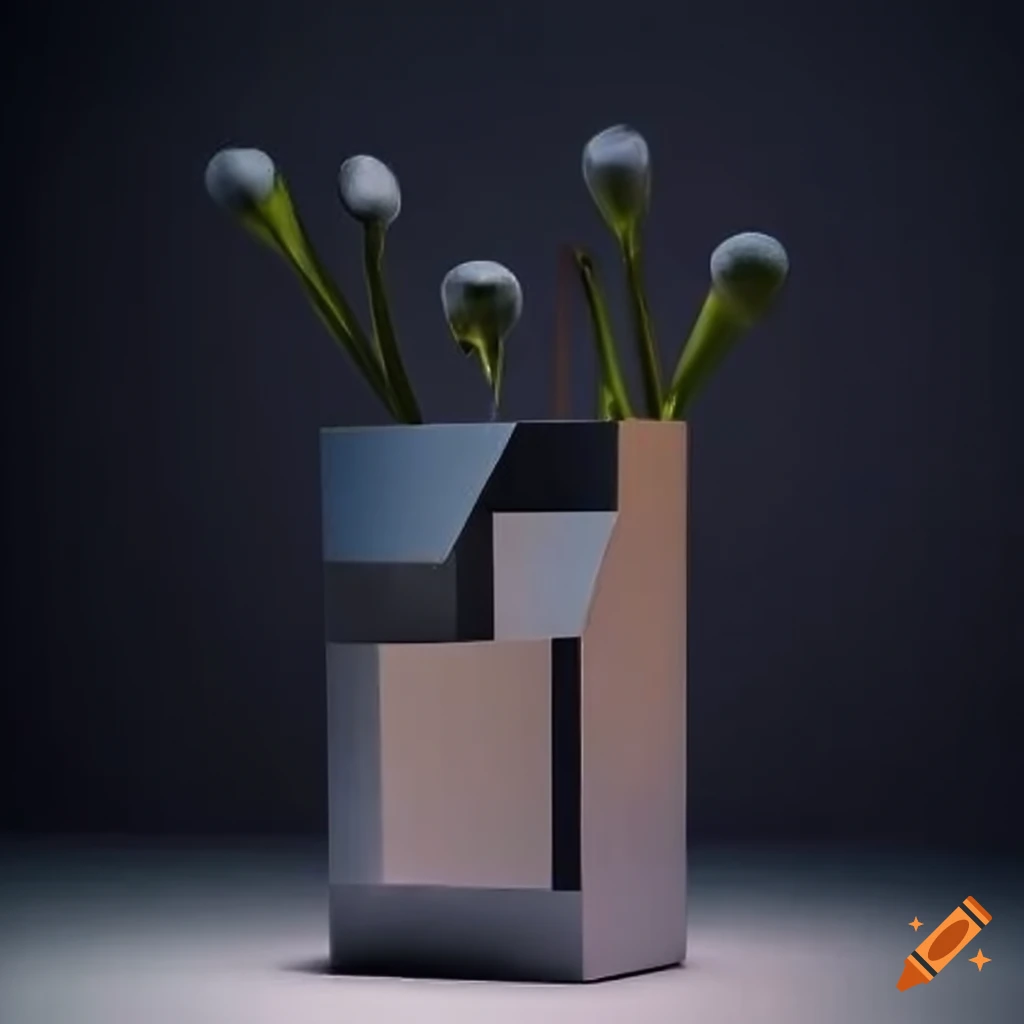 Dramatic lighting on a cubist glass vase on Craiyon