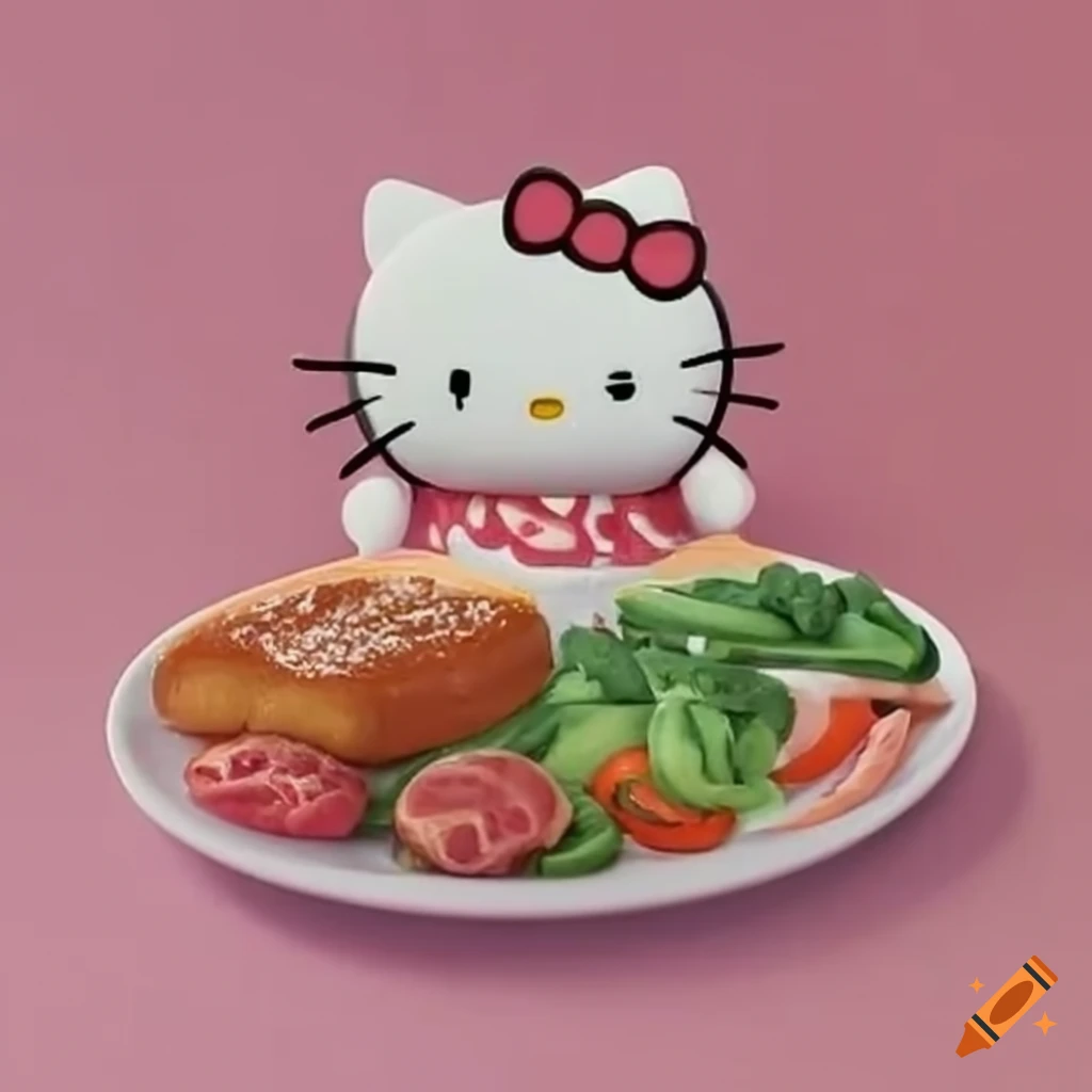 Cute hello kitty themed vegetable and meat dinner