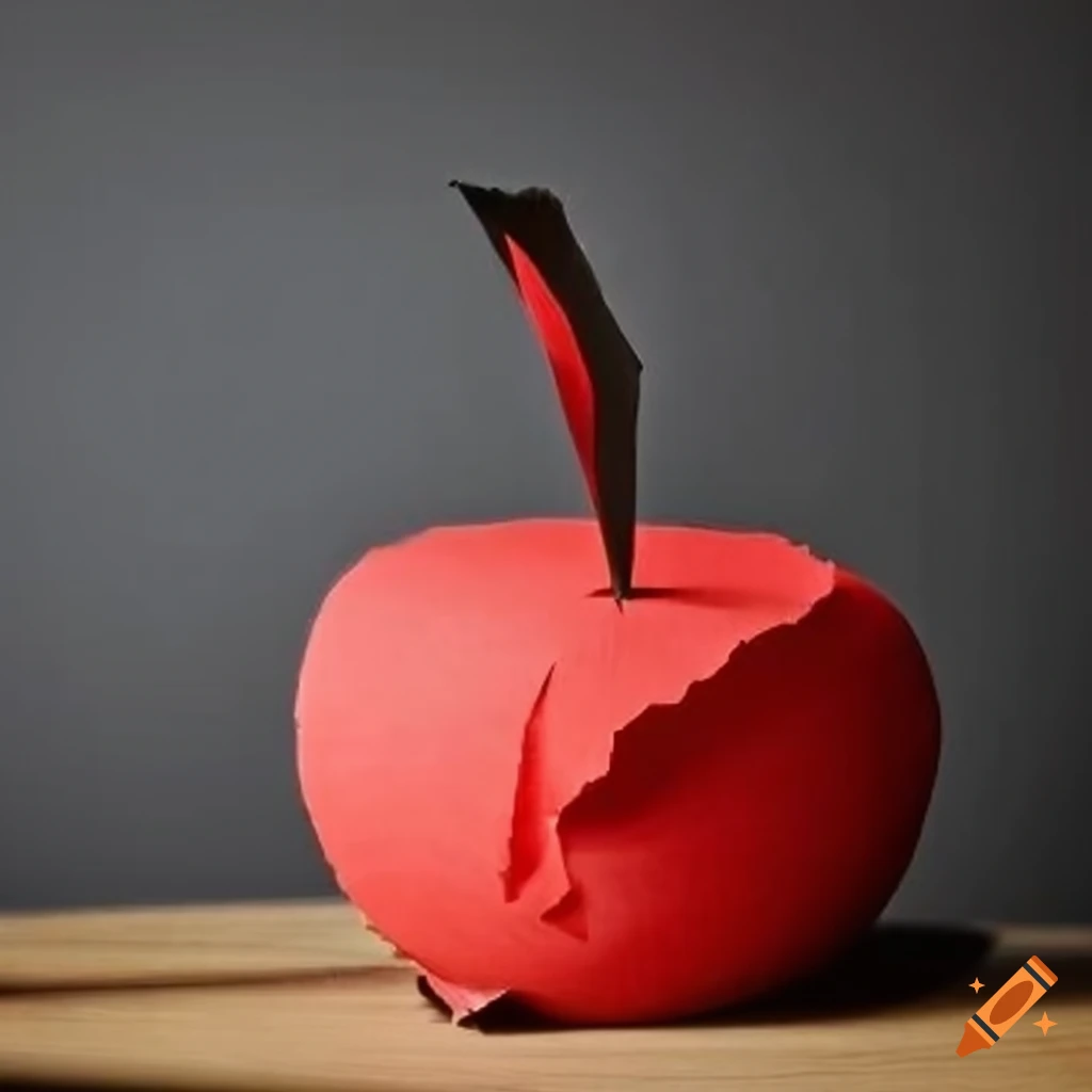 Artwork of a red apple made from torn paper on Craiyon