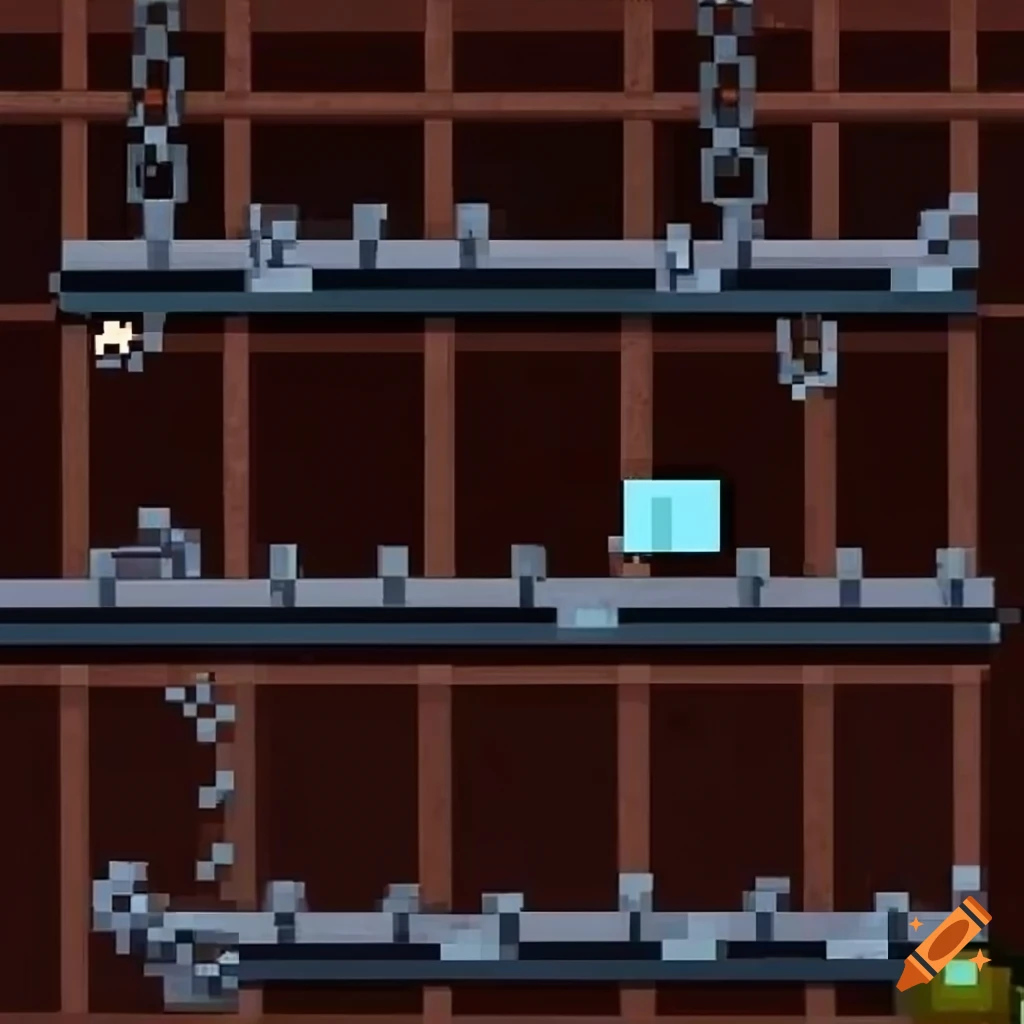 Pixel art of a steel beam platform with visible bolts on Craiyon