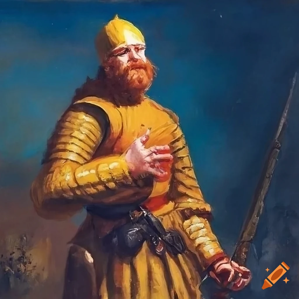 Oil painting of a ginger warrior in medieval Russian armor on Craiyon