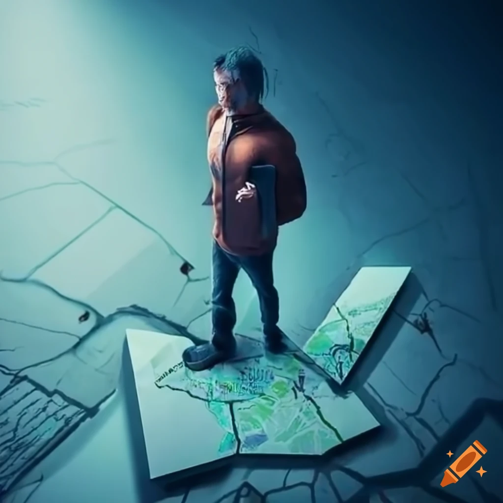 Man using smartphone on a map