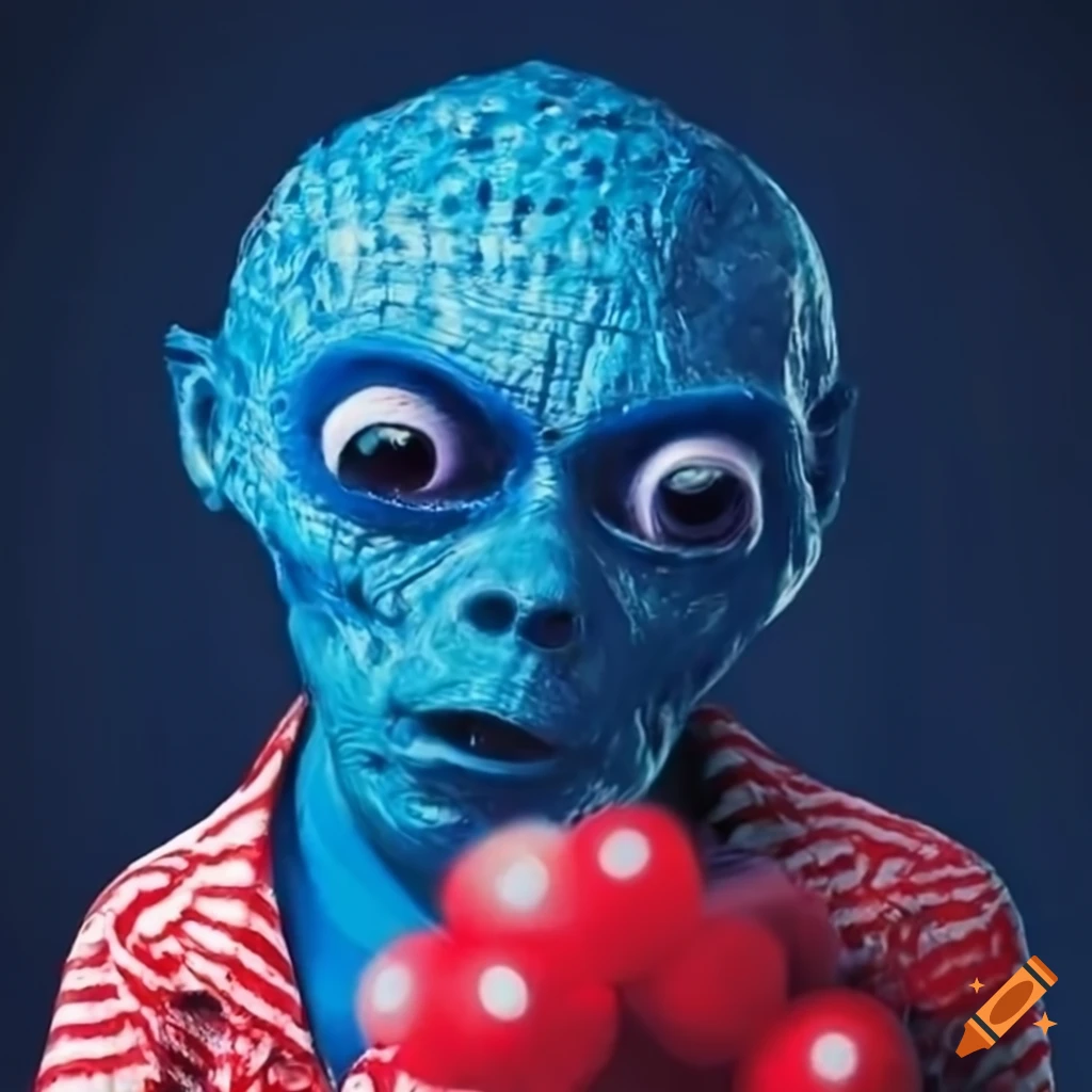 Red, white, and blue aliens wearing party hats