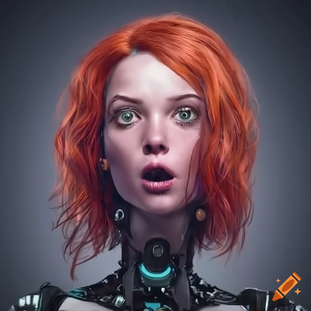 Cyberpunk robot girl with red hair