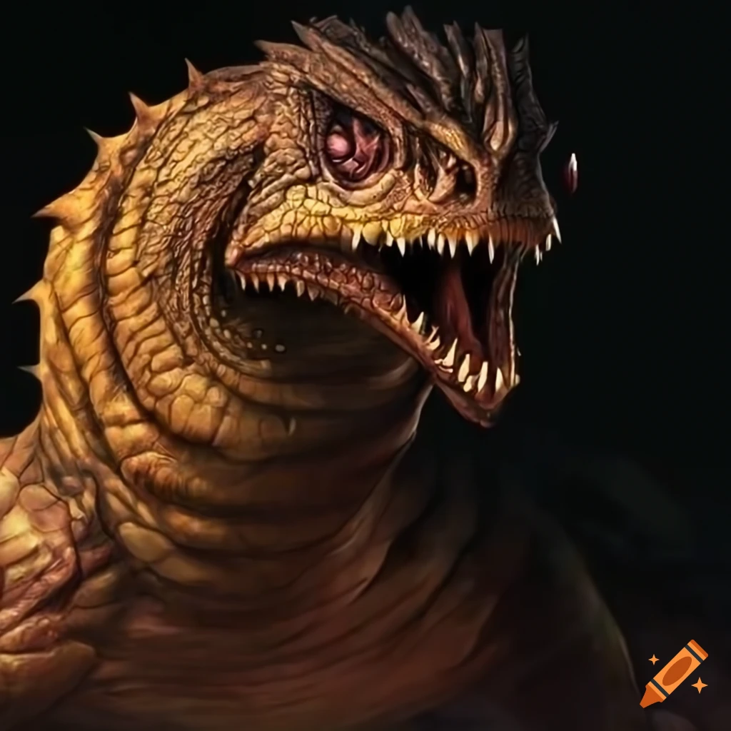 Scary anthropomorphic alligator in a swamp on Craiyon