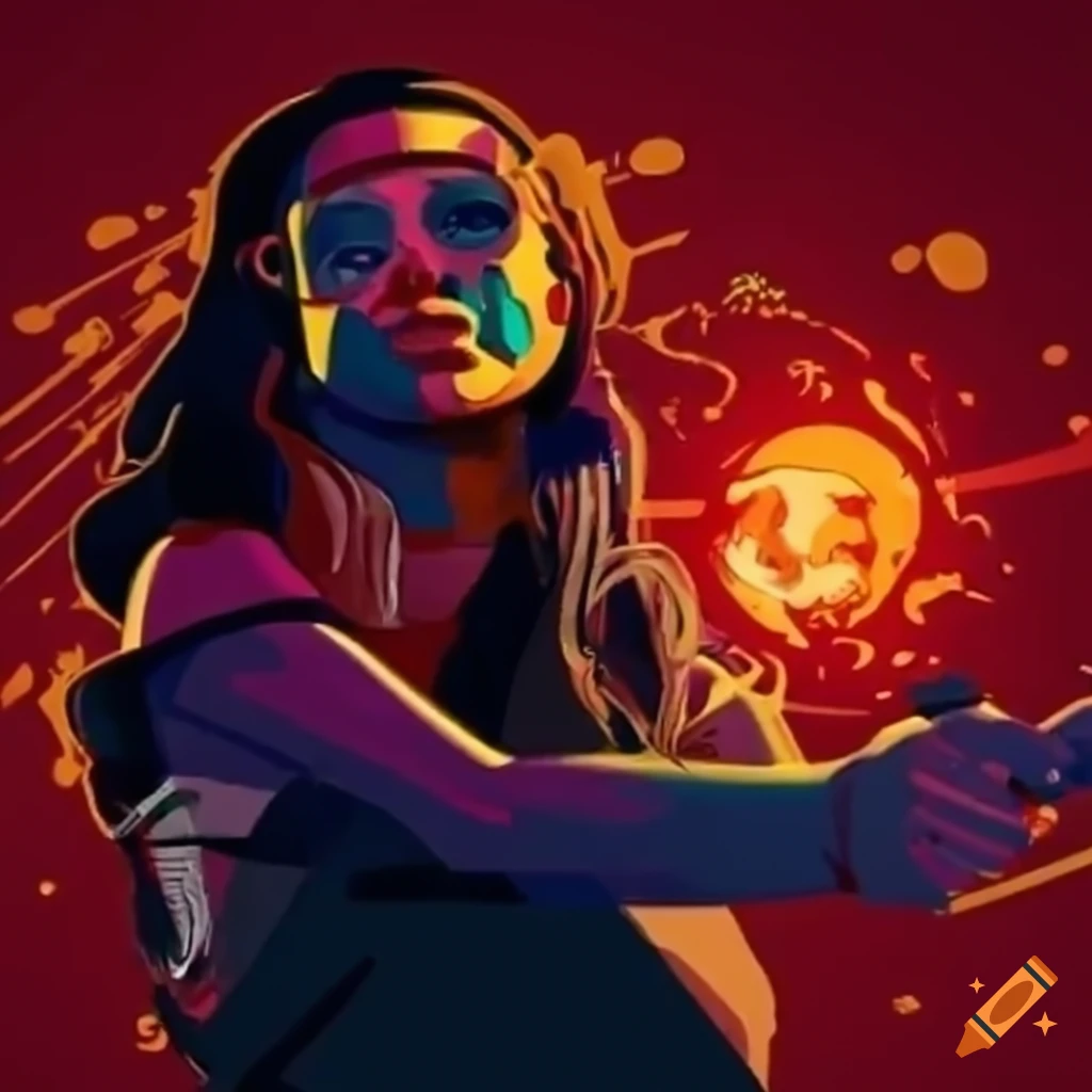 Padawan jedi woman with purple braid in an 80s inspired scene on Craiyon