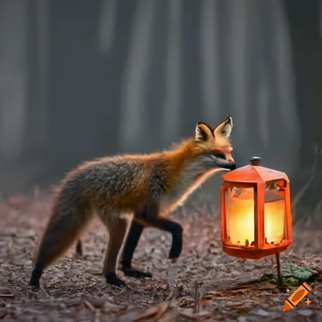 Dark and mysterious fox with a lantern