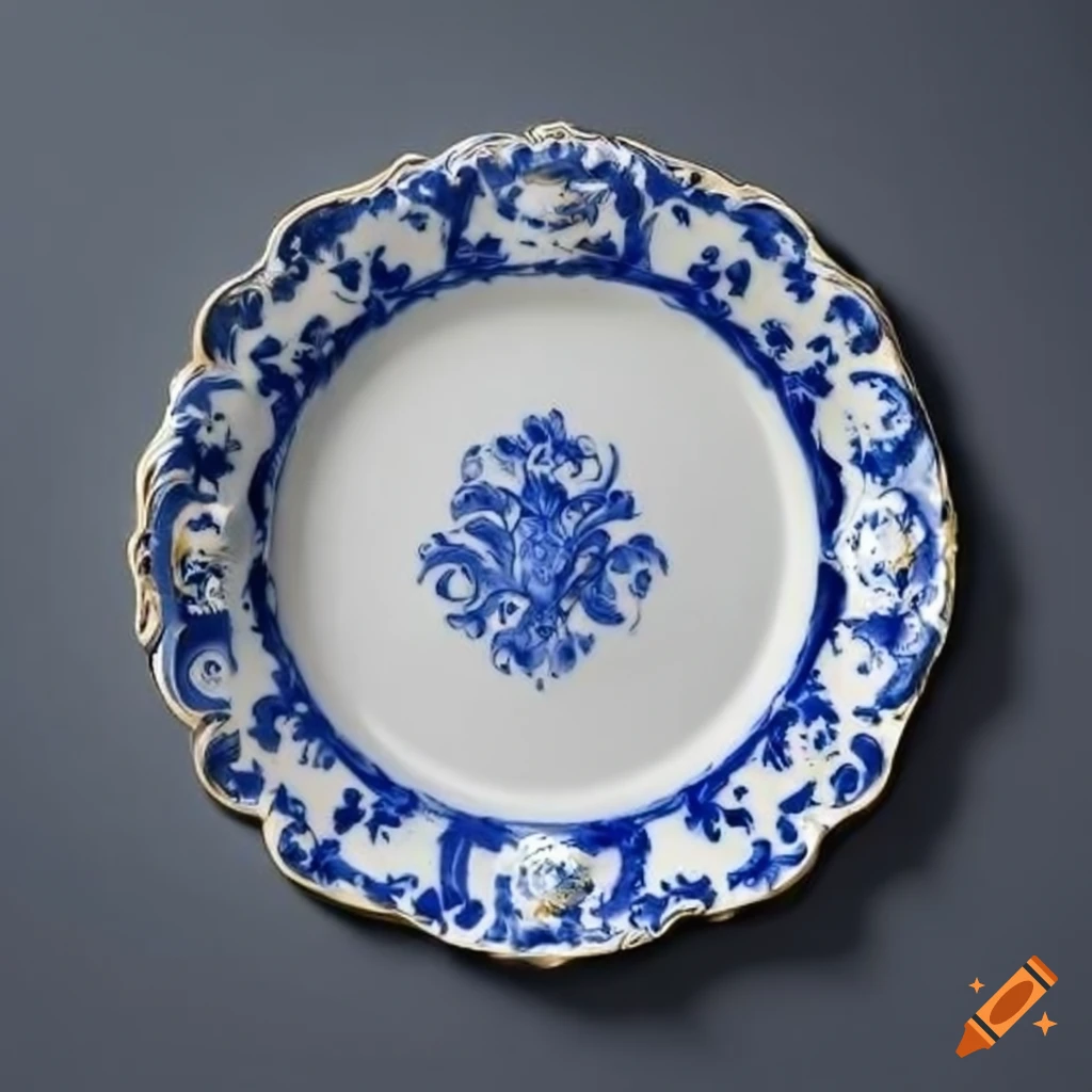 White and blue relief rococo plate