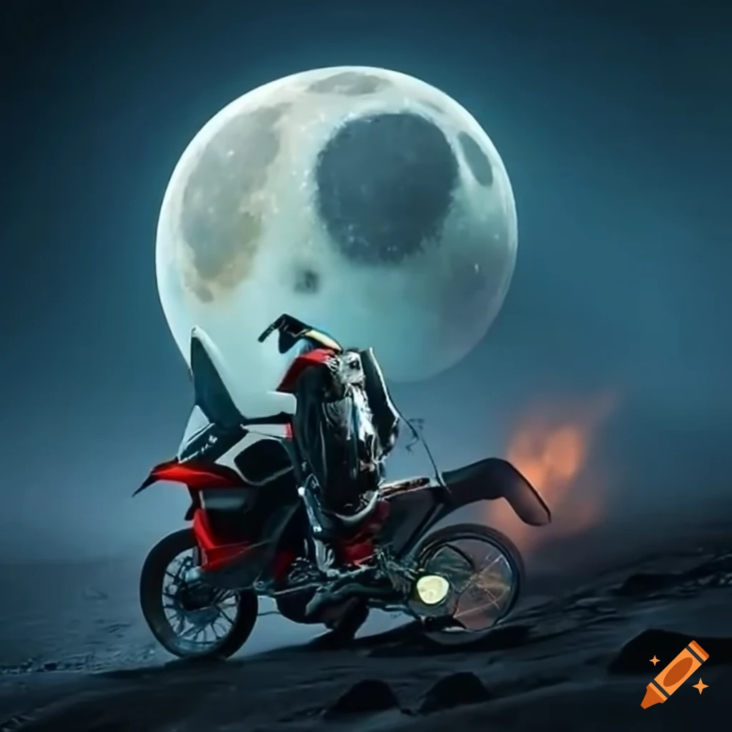 Man on the moon with asteroids approaching, sitting on a BMW 310 GS on ...