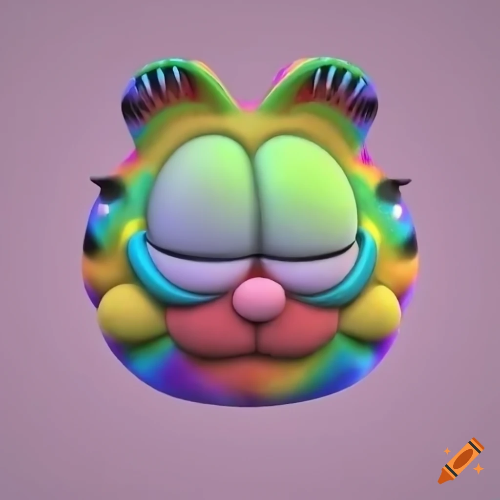 Detailed 3d emoji of rainbow garfield