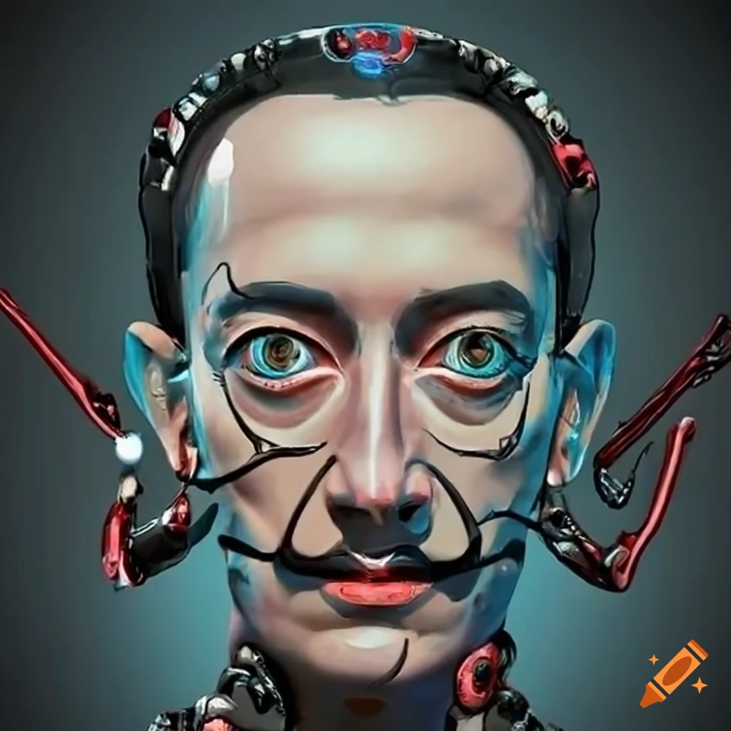 Surreal artwork of cyborgs in love