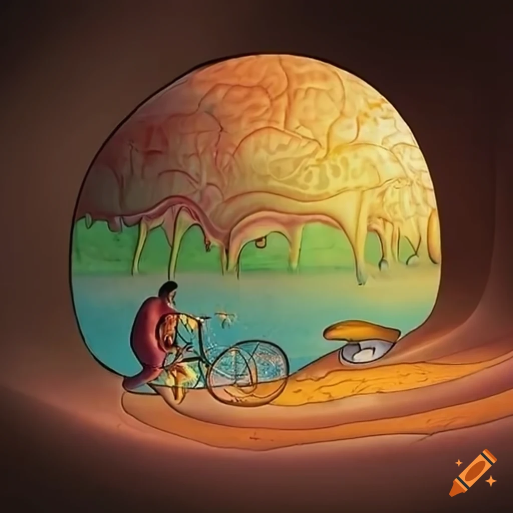 Moebius-inspired artwork with cyclists and mushrooms on Craiyon