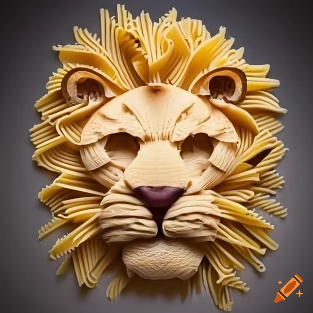 Lion face made of pasta on Craiyon