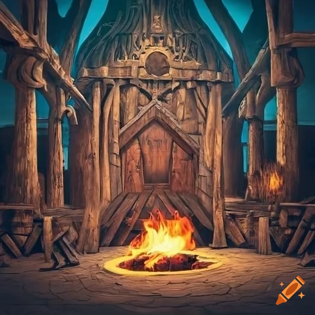 Image of a viking hall with a throne and fire on Craiyon