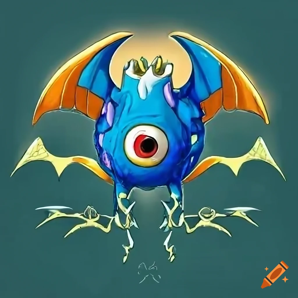 Drawing of a symmetrical monster with razor sharp teeth and bat wings ...