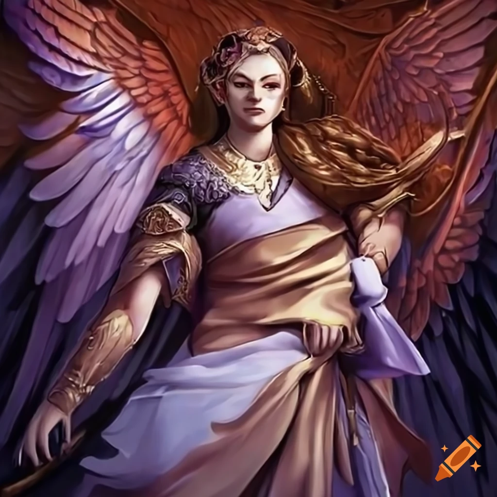 Angelic figure with robes and blindfold holding justice scales on Craiyon