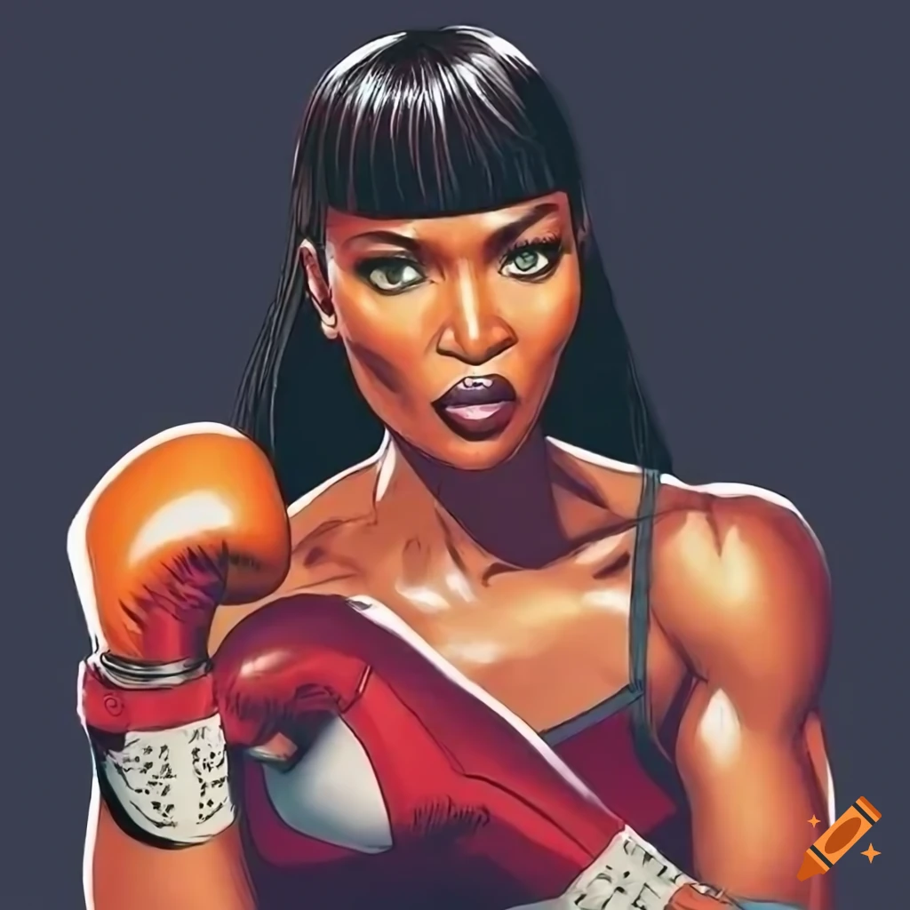 Comic book art of intense kickboxing match between two powerful women ...