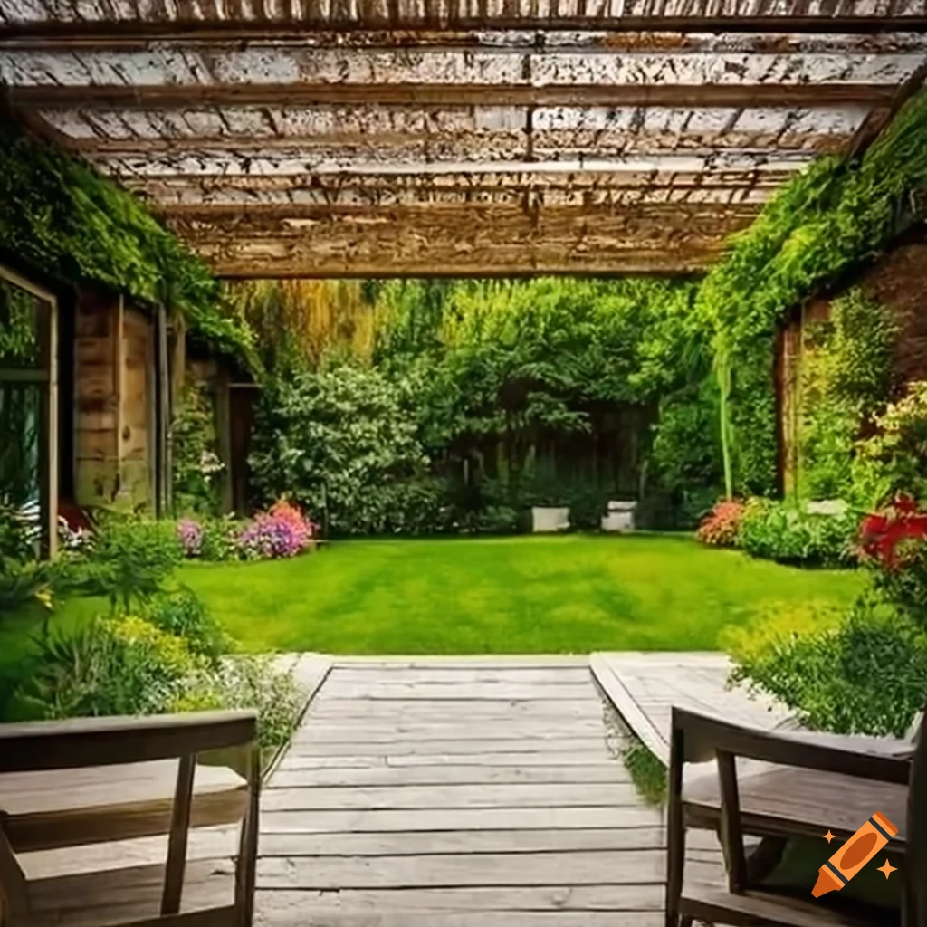 Terrace overlooking a garden on Craiyon