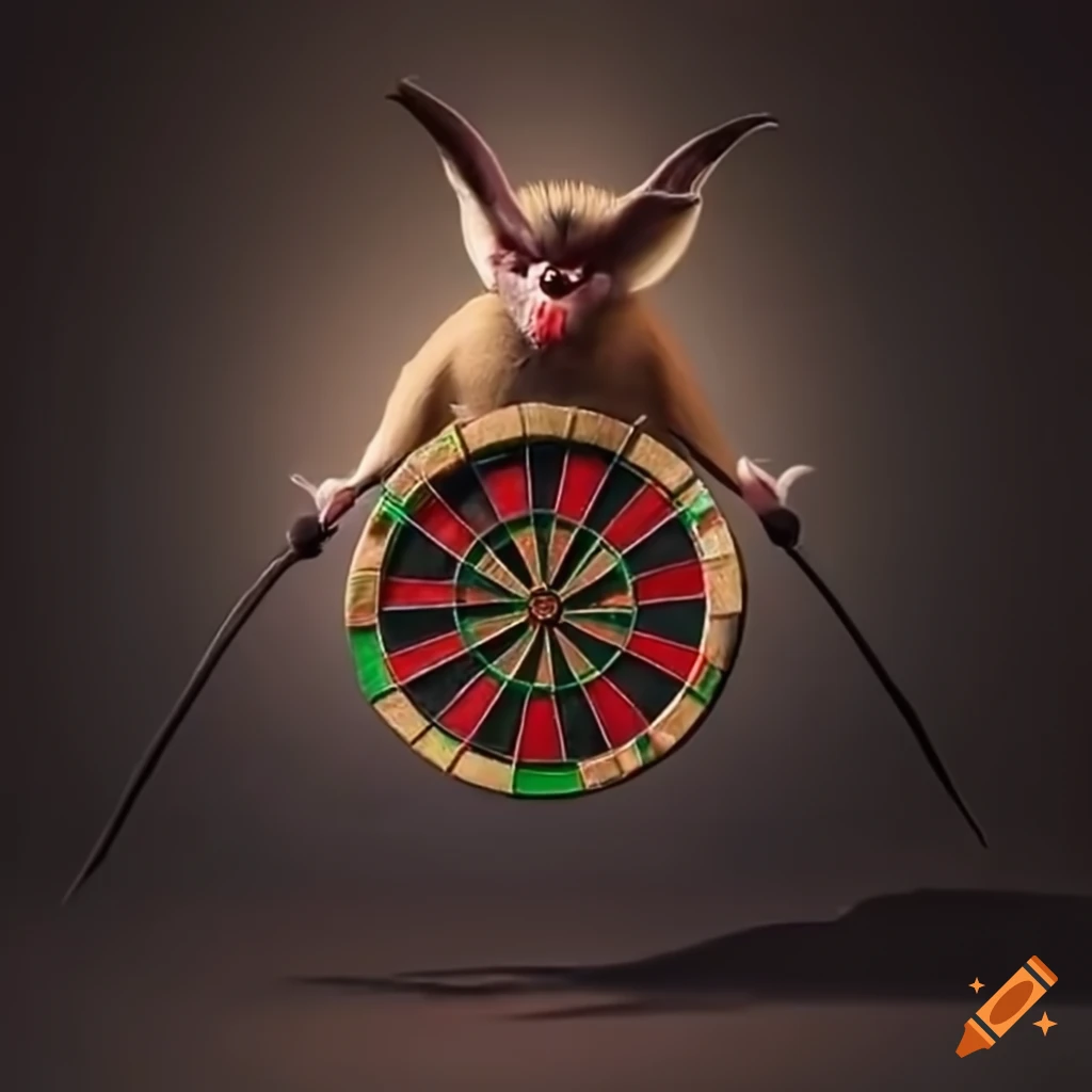 Cartoon representation of a bat playing darts on Craiyon