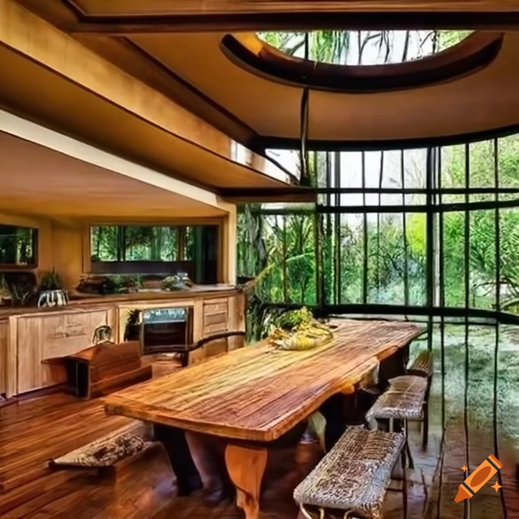 Luxurious midcentury mansion with indoor tropical jungle