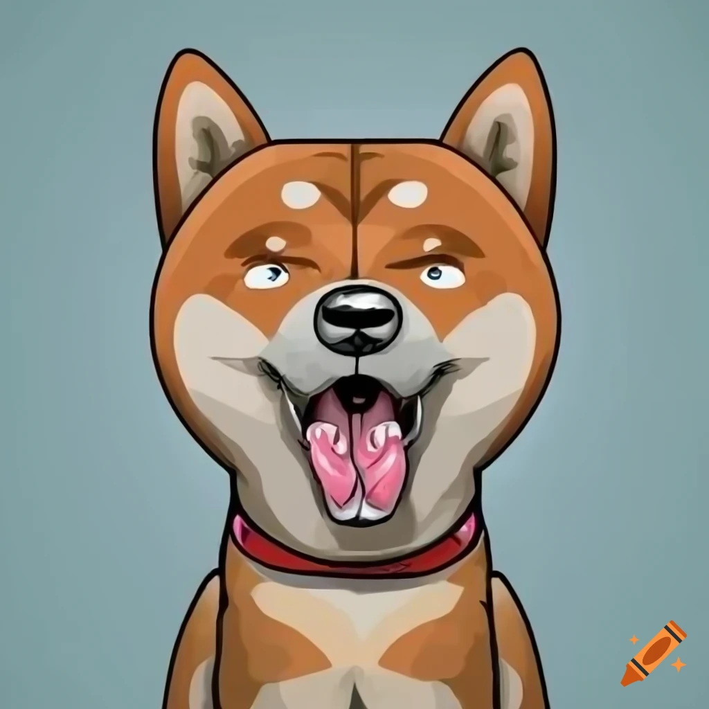 Cartoon illustration of a shiba dog eating a bone