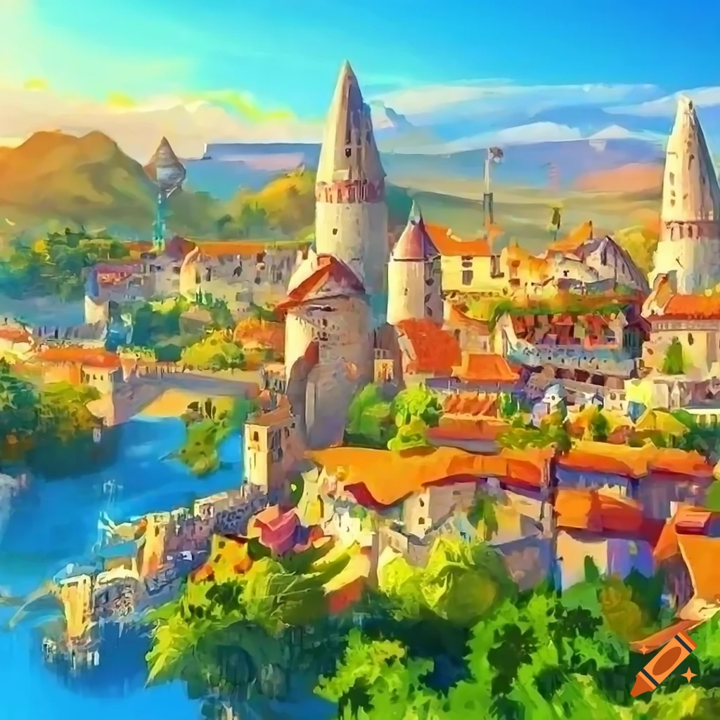 Fantasy village scenery on Craiyon