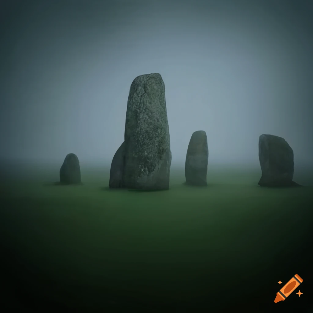 Surreal art of people working around a stone circle on Craiyon