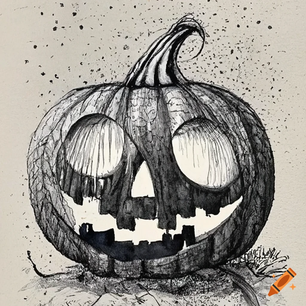 Pen and ink drawing of a jack-o-lantern on Craiyon