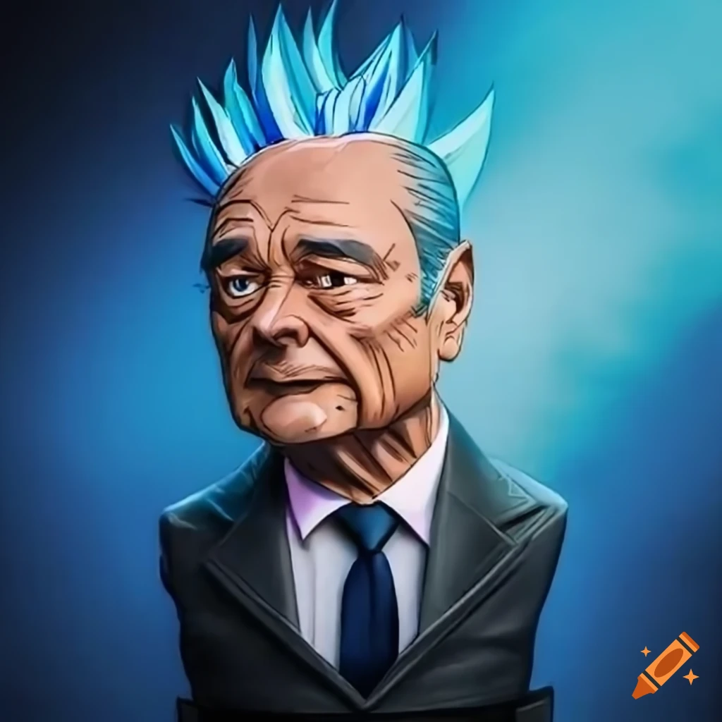 Cartoon illustration of jacques chirac as a super saiyan