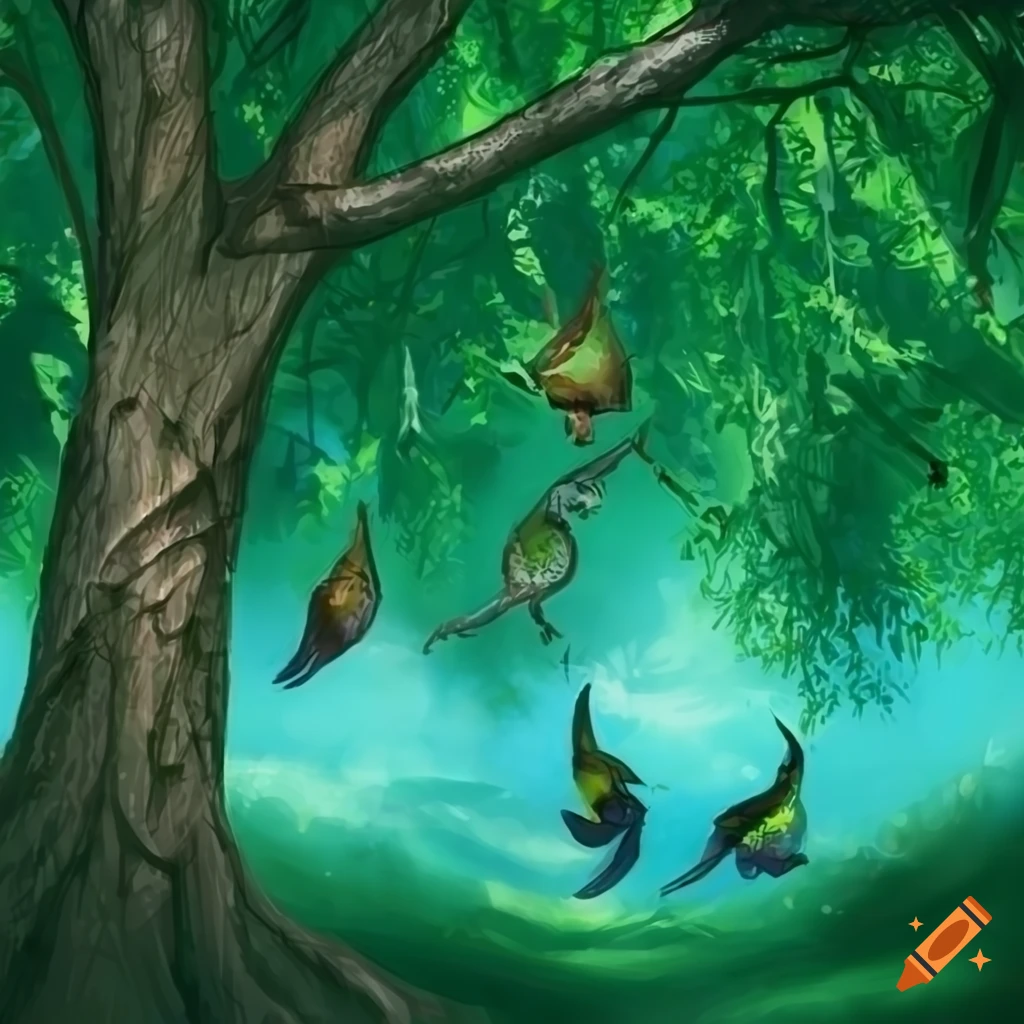 Fantasy art of a bird stuck in a tree