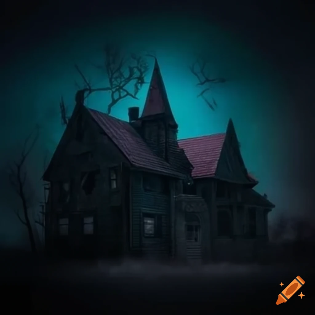 Haunted house under a glowing orange moon on Craiyon