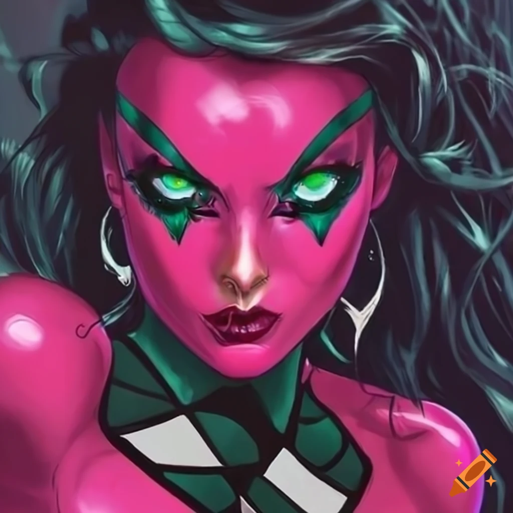 Image of a pink widow spider-woman